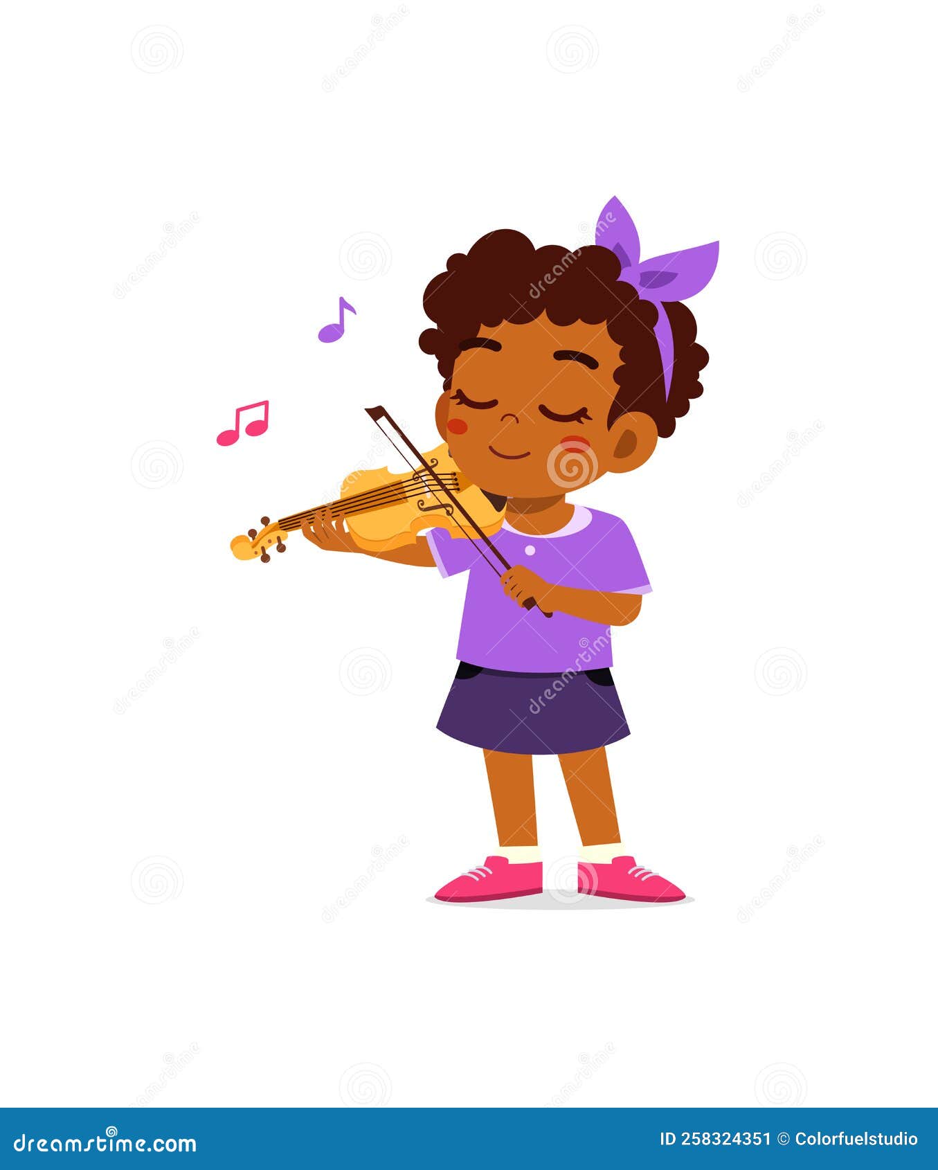 Little Kid Play Violin and Feel Happy Stock Vector - Illustration of ...