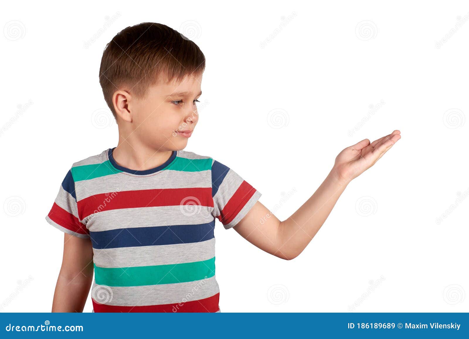 Little Kid Pointing on Something, Isolated on White Background. Copy ...