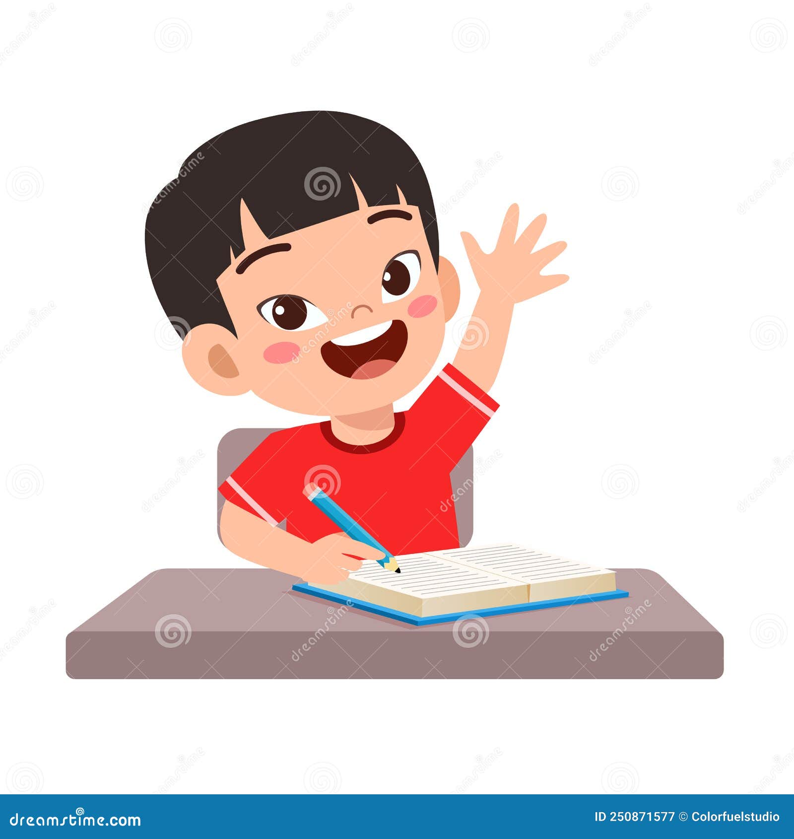 Little Kid Raise Hand To Answer the Question Stock Illustration ...