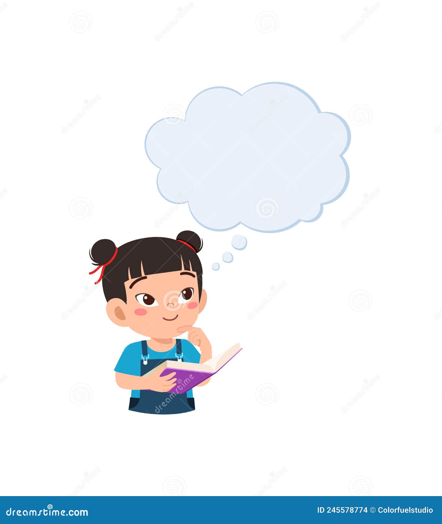 Little Kid Read Book and Think about Something Stock Illustration ...