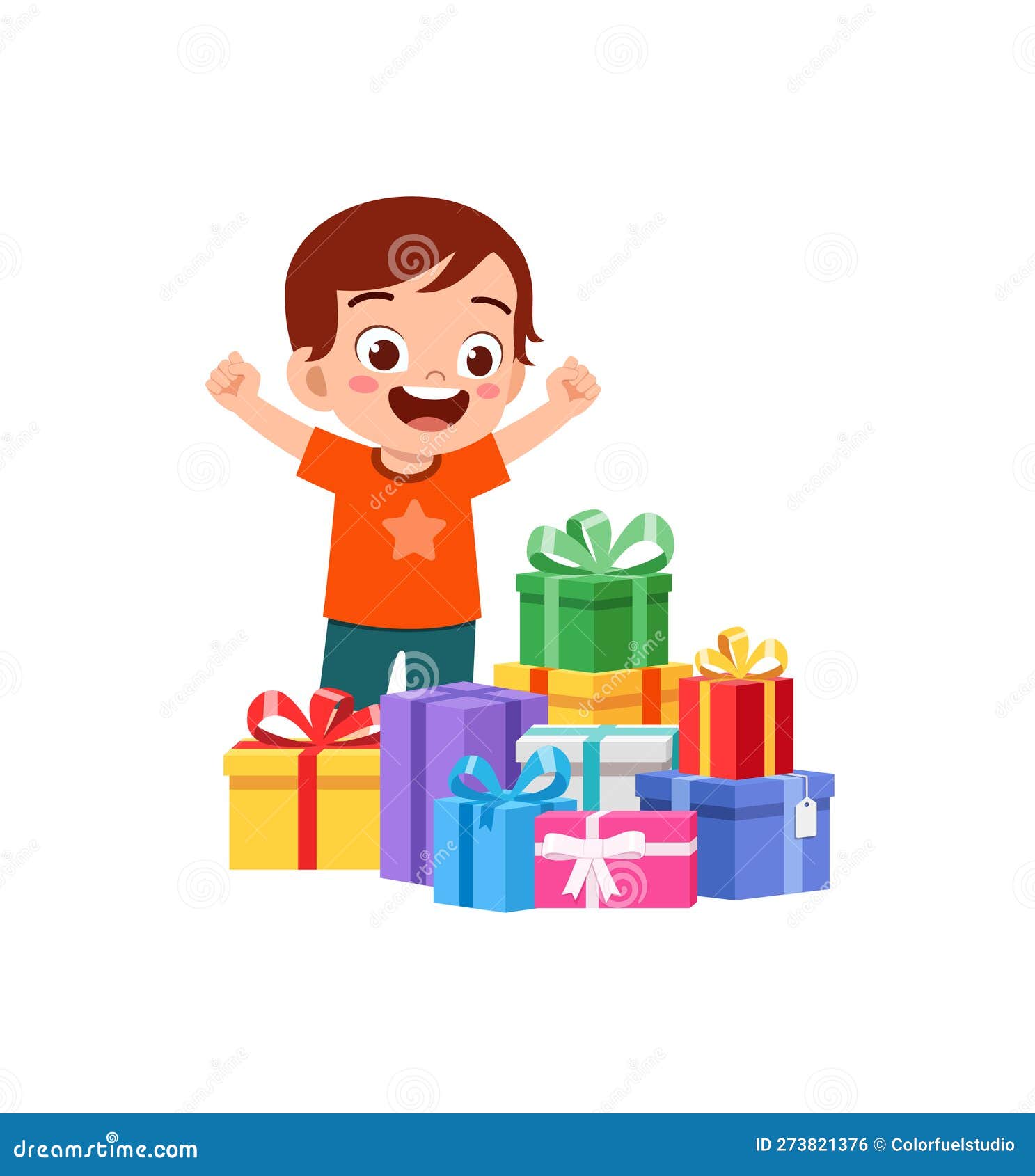 Little Kid Receive Many Gift Box and Feel Happy Stock Vector ...