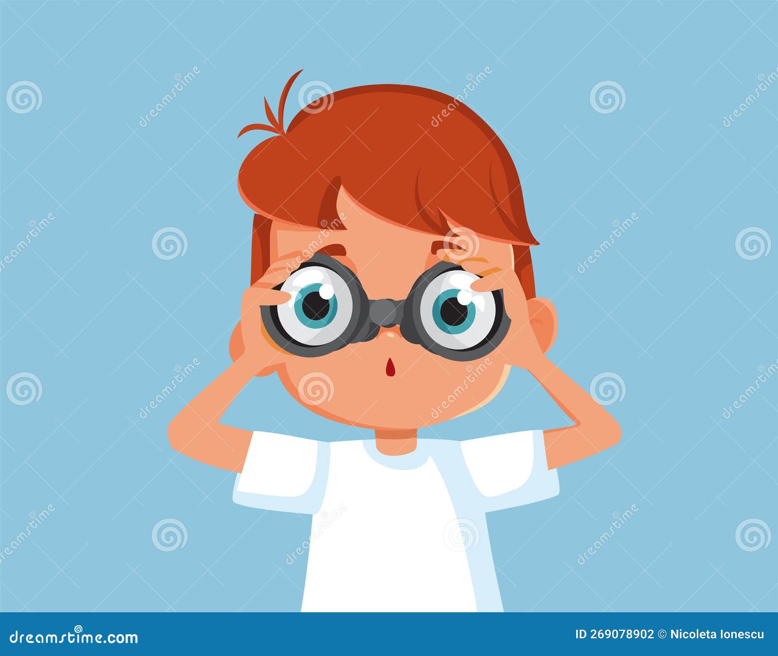 Curious Boy Learning by Exploring Using Binoculars Vector Cartoon Stock ...