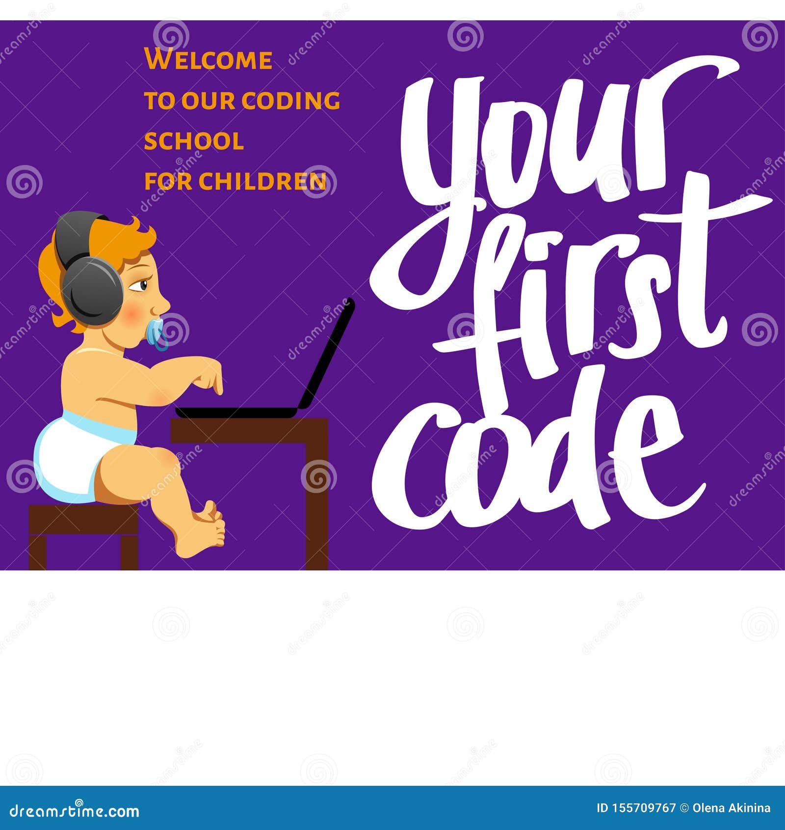 A Little Kid Sitting at the Table with a Laptop. Cartoon Vector ...