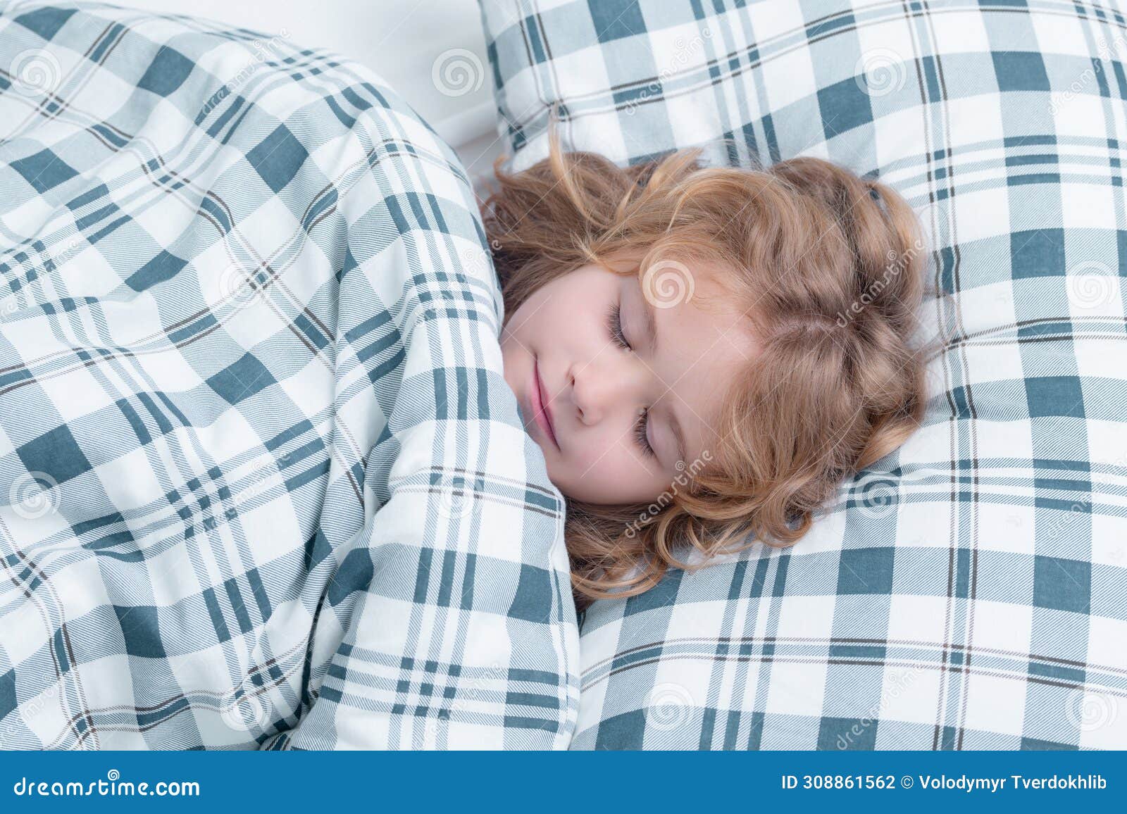 Little Kid Sleeps on Bed, Napping. Cute Child Sleeping. Stock Photo ...