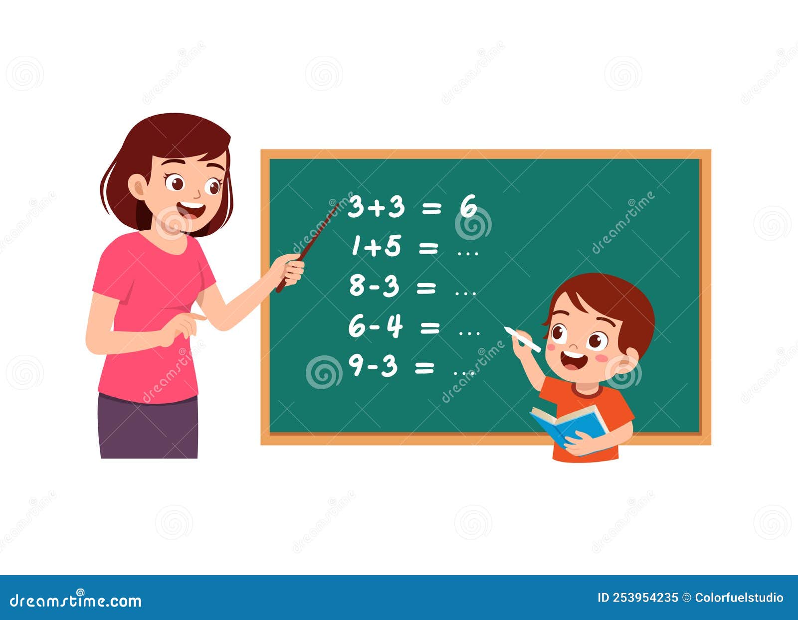 Little Kid Solving Math Problem on Blackboard Stock Vector ...