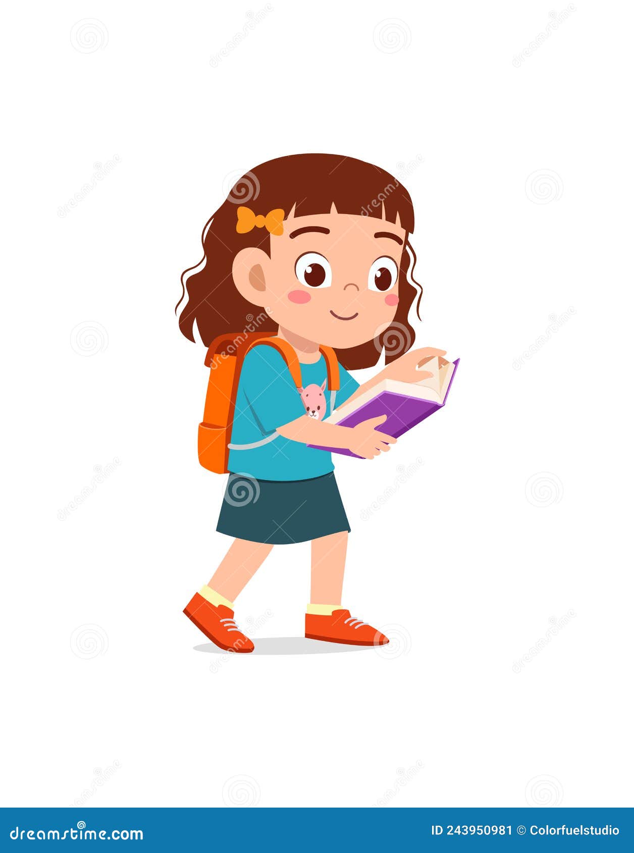 Little Kid Standing and Reading a Story Book Stock Vector ...