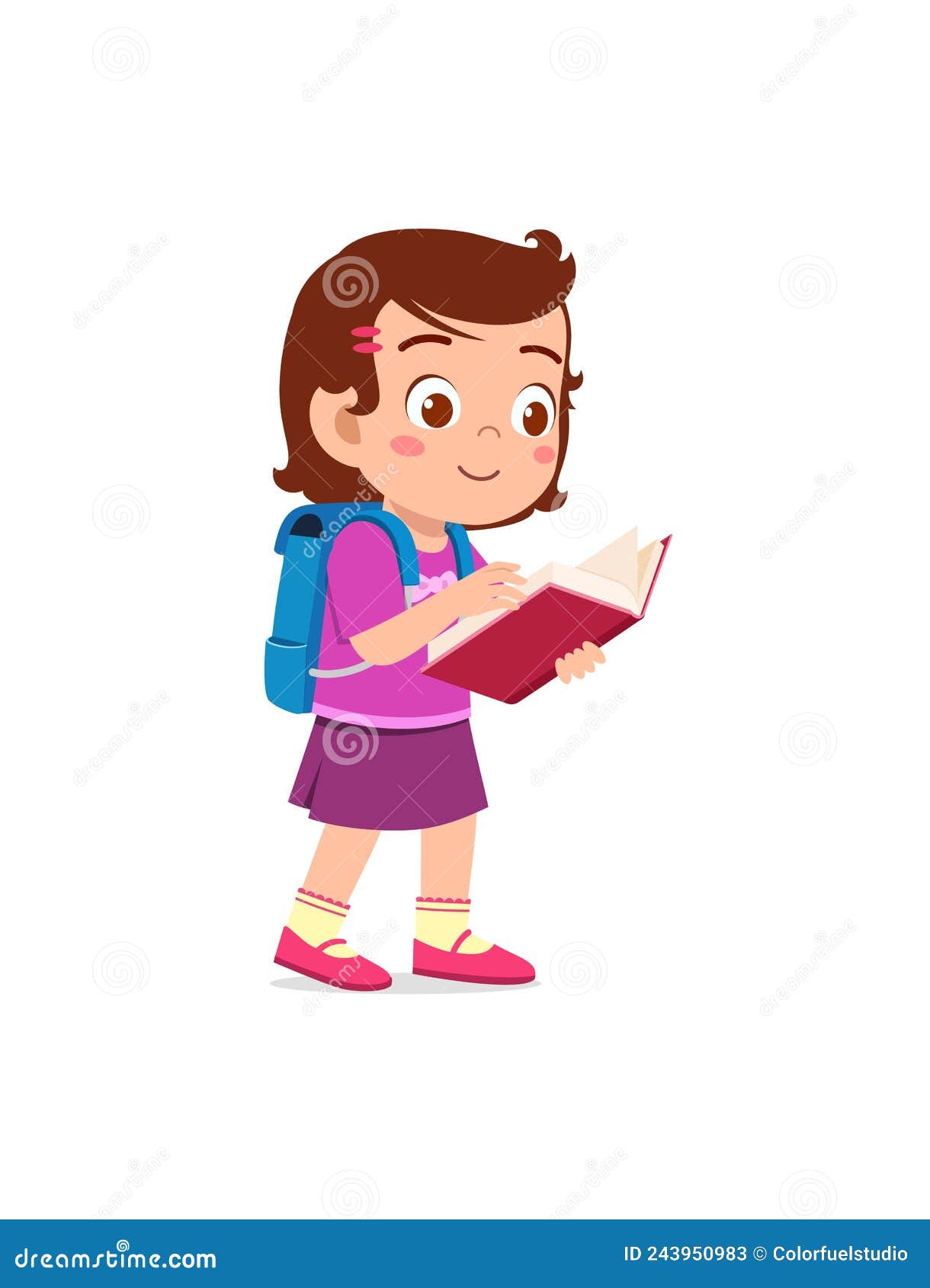 Little Kid Standing and Reading a Story Book Stock Vector ...