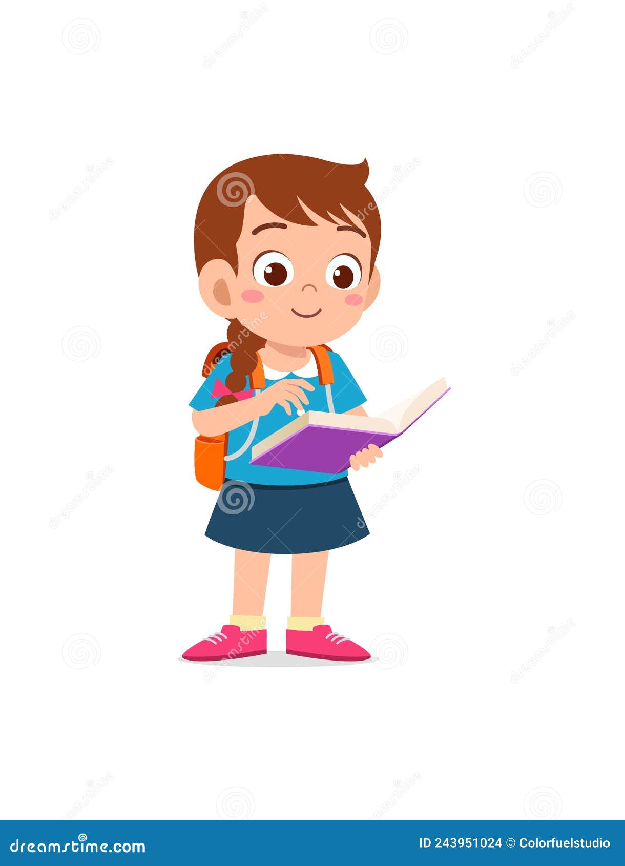 Little Kid Standing and Reading a Story Book Stock Vector ...