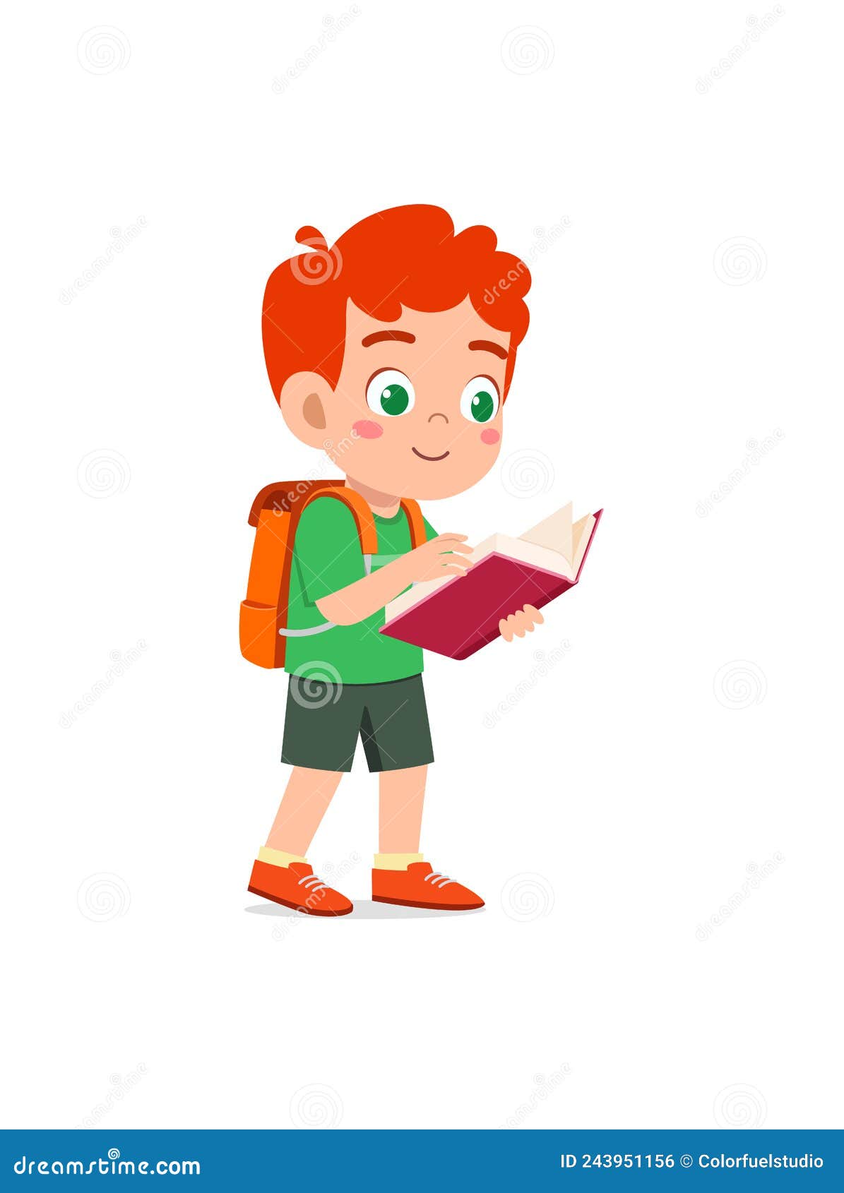 Little Kid Standing and Reading a Story Book Stock Vector ...