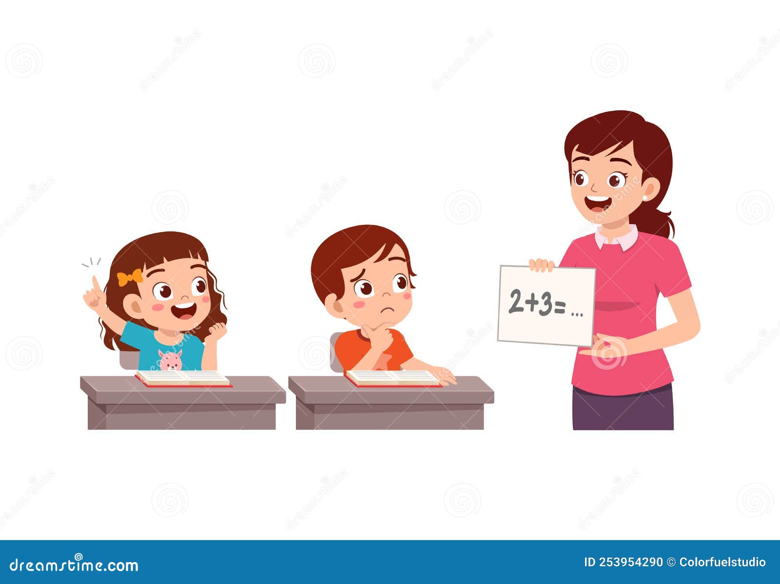 Little Kid Study Math in Class with Teacher Stock Vector - Illustration ...