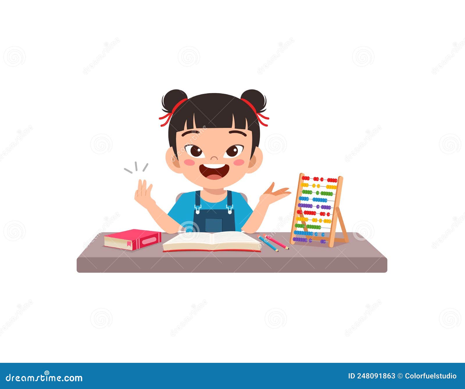 Little Kid Study Math and Feel Happy Stock Illustration - Illustration ...