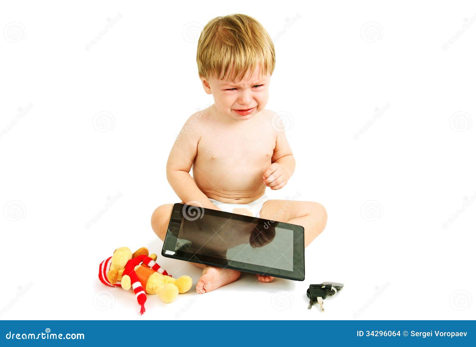 Little kid on the tablet. stock photo. Image of innocence - 34296064
