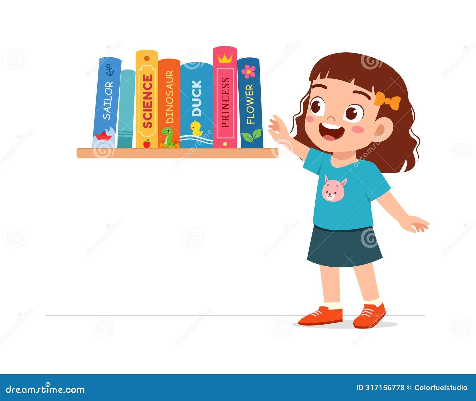 Little Kid Take a Book from Bookshelf Stock Illustration - Illustration ...