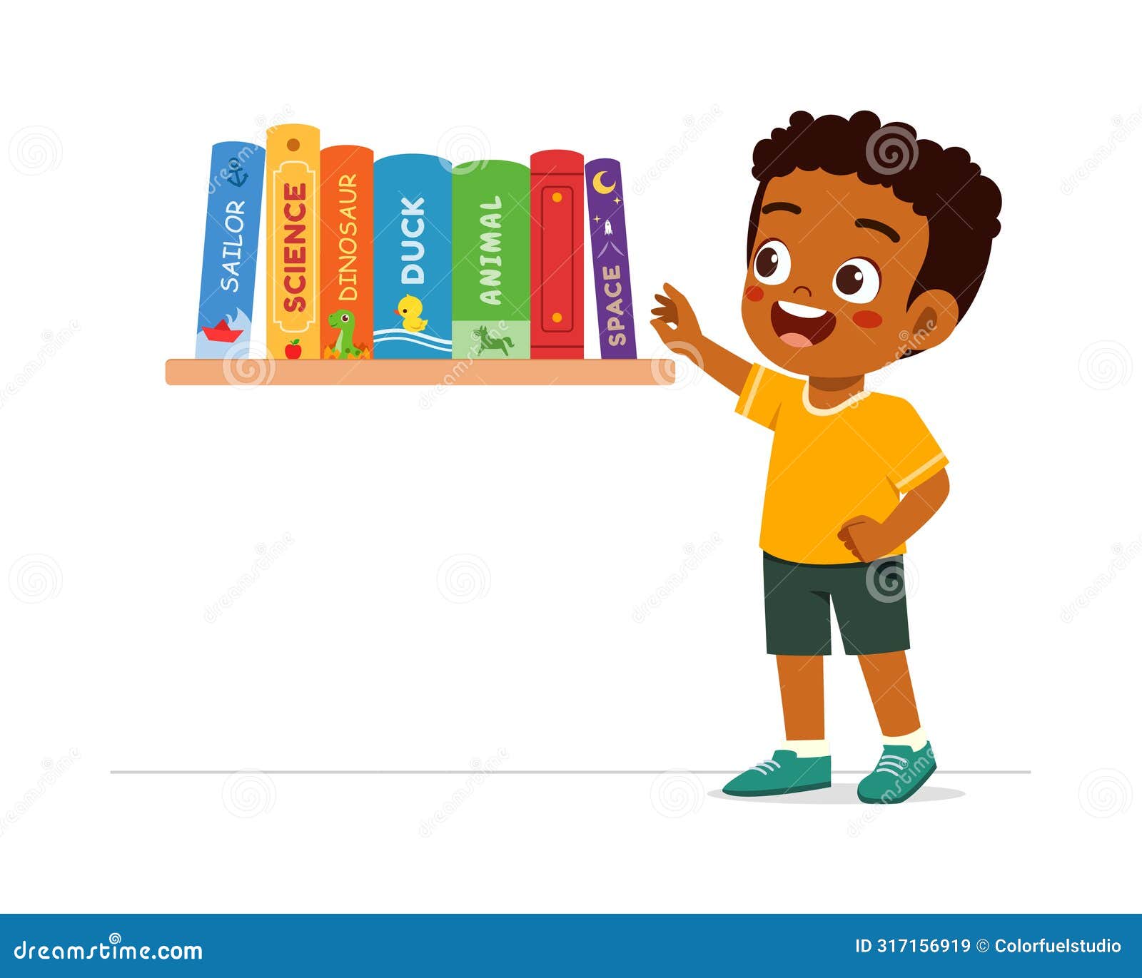 Little Kid Take a Book from Bookshelf Stock Illustration - Illustration ...