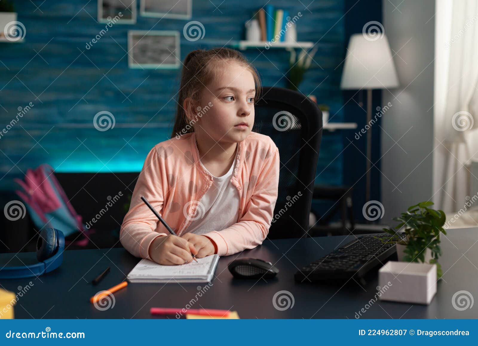 Little Kid Taking Notes on Class Notebook for Learning Stock Image ...