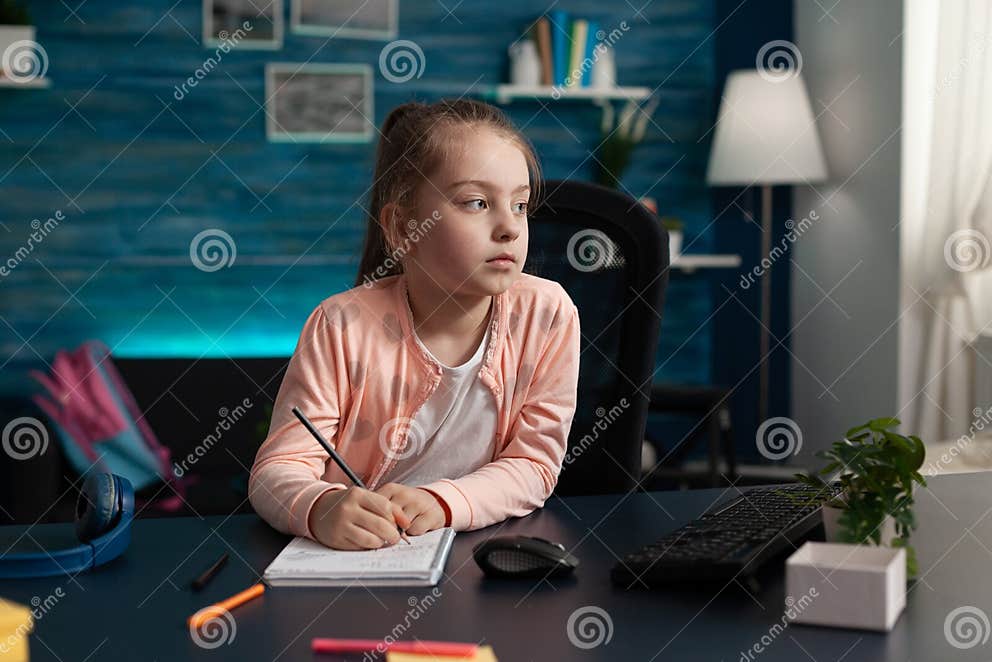 Little Kid Taking Notes on Class Notebook for Learning Stock Image ...