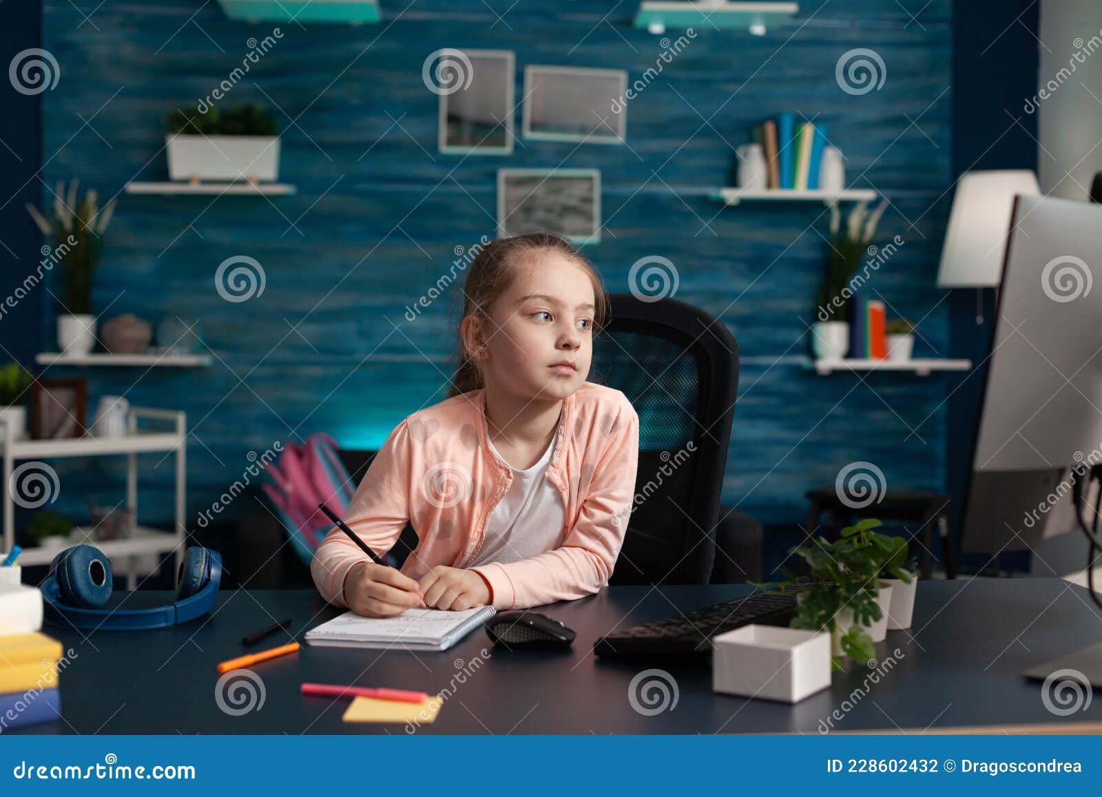 Little Kid Taking Notes on Class Notebook for Learning Stock Photo ...