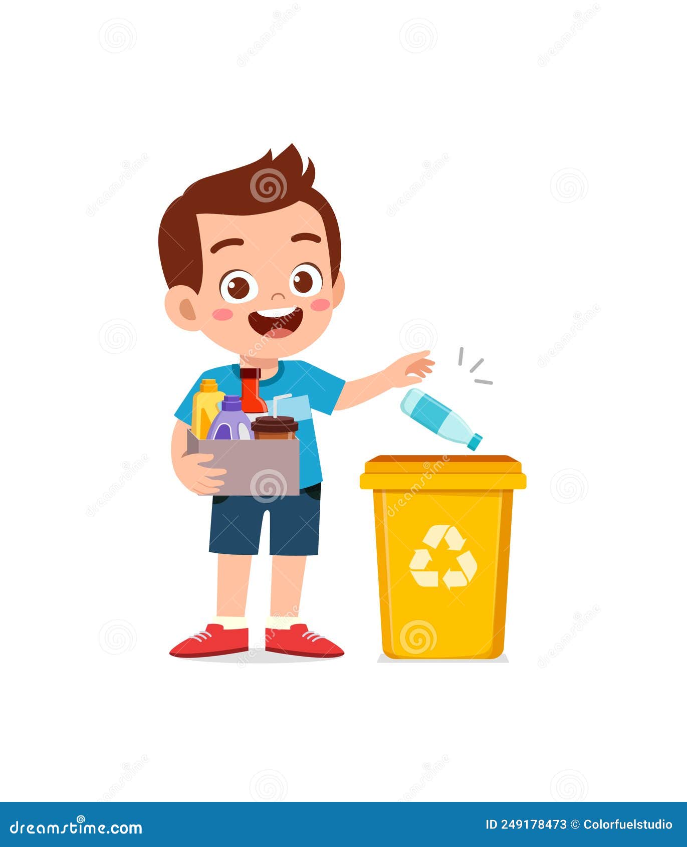 Little Kid Throw Trash To Trash Bin Stock Vector - Illustration of ...