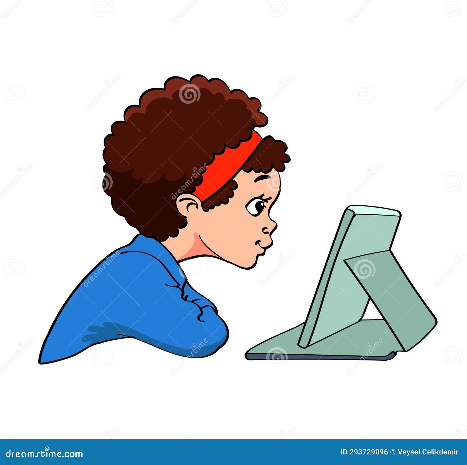 Cute Little Kid Use Computer To Study Internet Stock Illustration ...