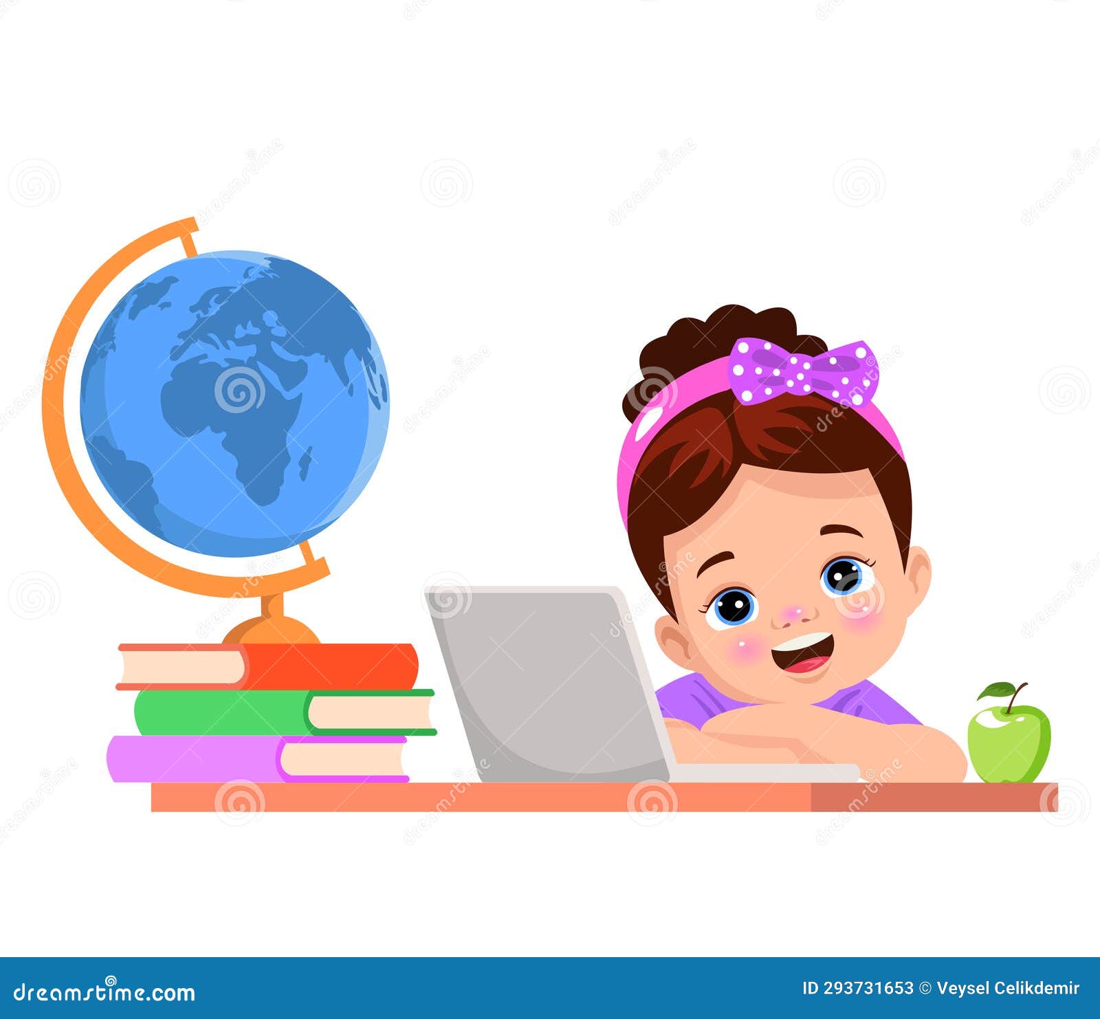 Cute Little Kid Use Computer To Study Internet Stock Vector ...