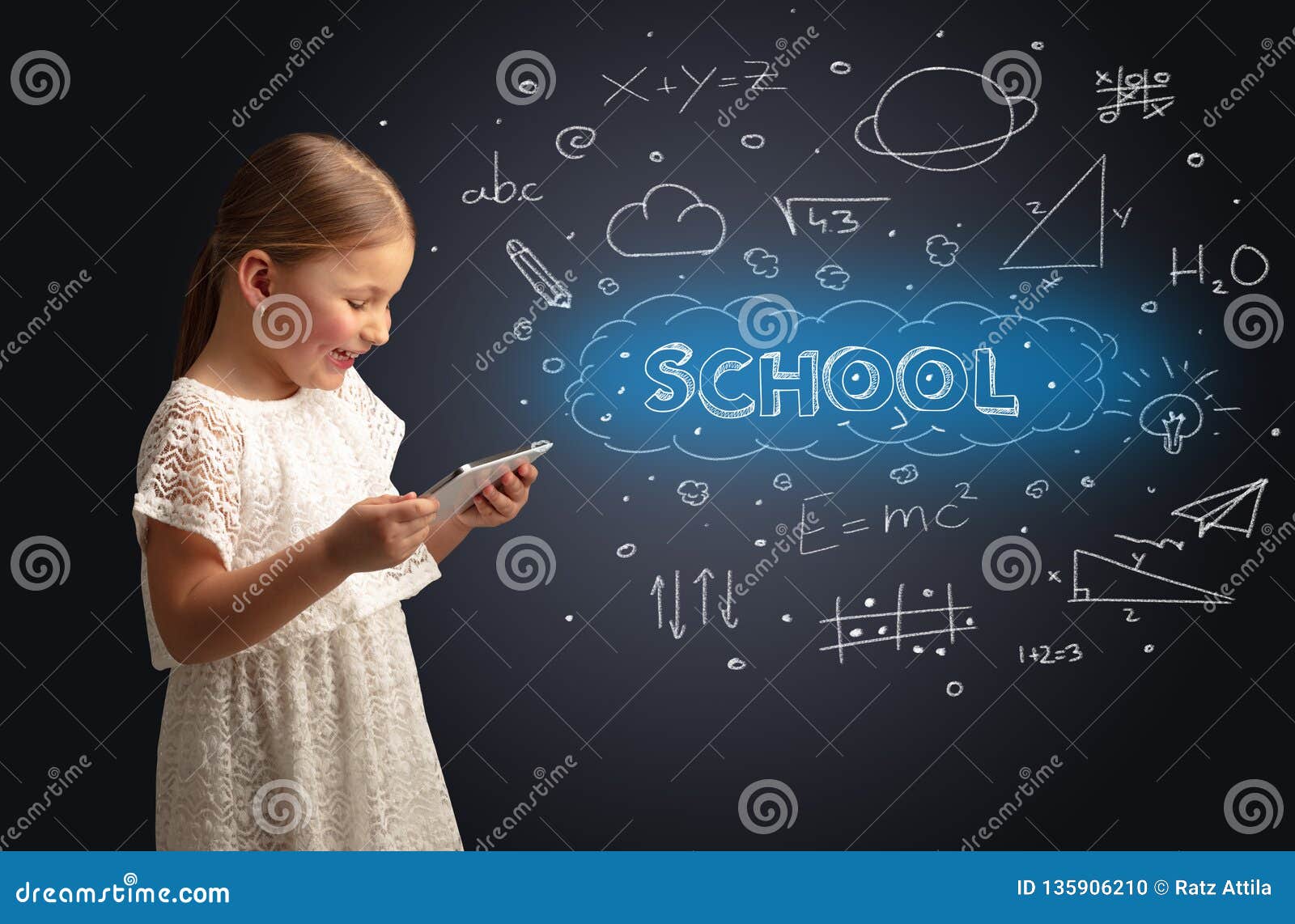 Little Kid Using on Tablet with Educational Concept Stock Photo - Image ...