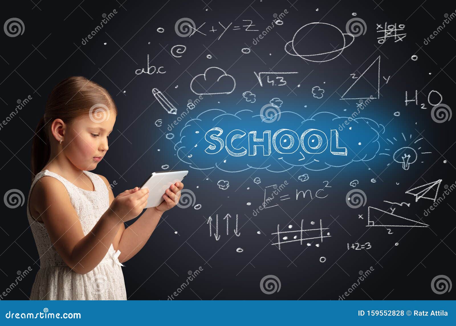Little Kid Using on Tablet with Educational Concept Stock Photo - Image ...