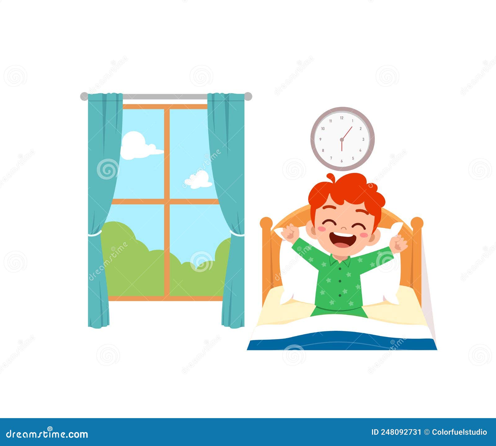 Little Kid Wake Up in the Morning Stock Illustration - Illustration of ...