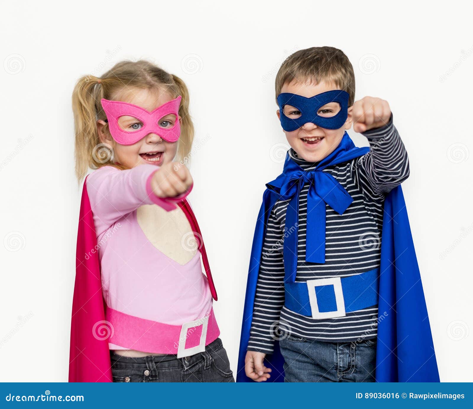 Little Kids Dressing Superhero Hand Gesture Happy Stock Photo - Image ...