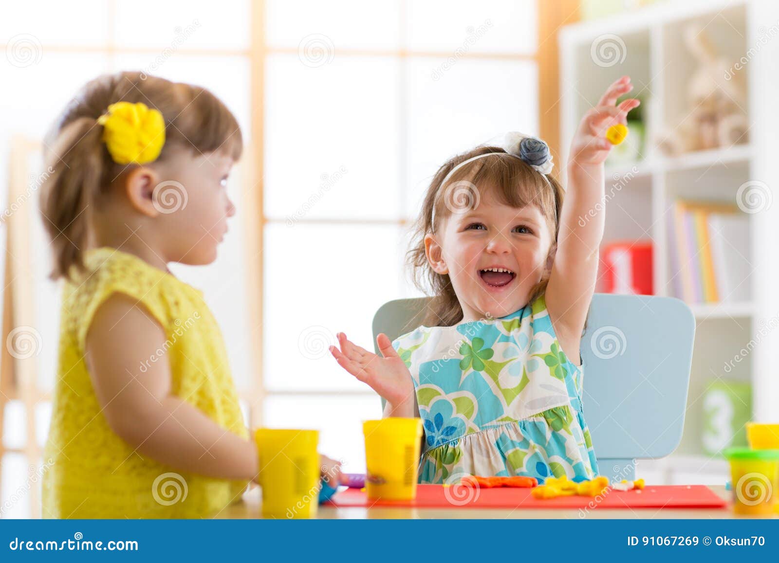 Little Kids Having Fun Together with Colorful Modeling Clay at Daycare ... Little Kids Having Fun Together with Colorful Modeling Clay at Daycare ...