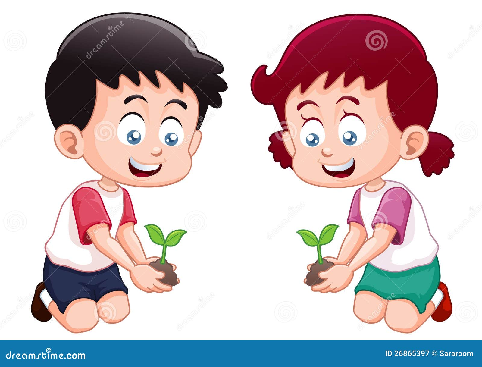 Little Kids is Planting Small Plant Stock Vector - Illustration of ...