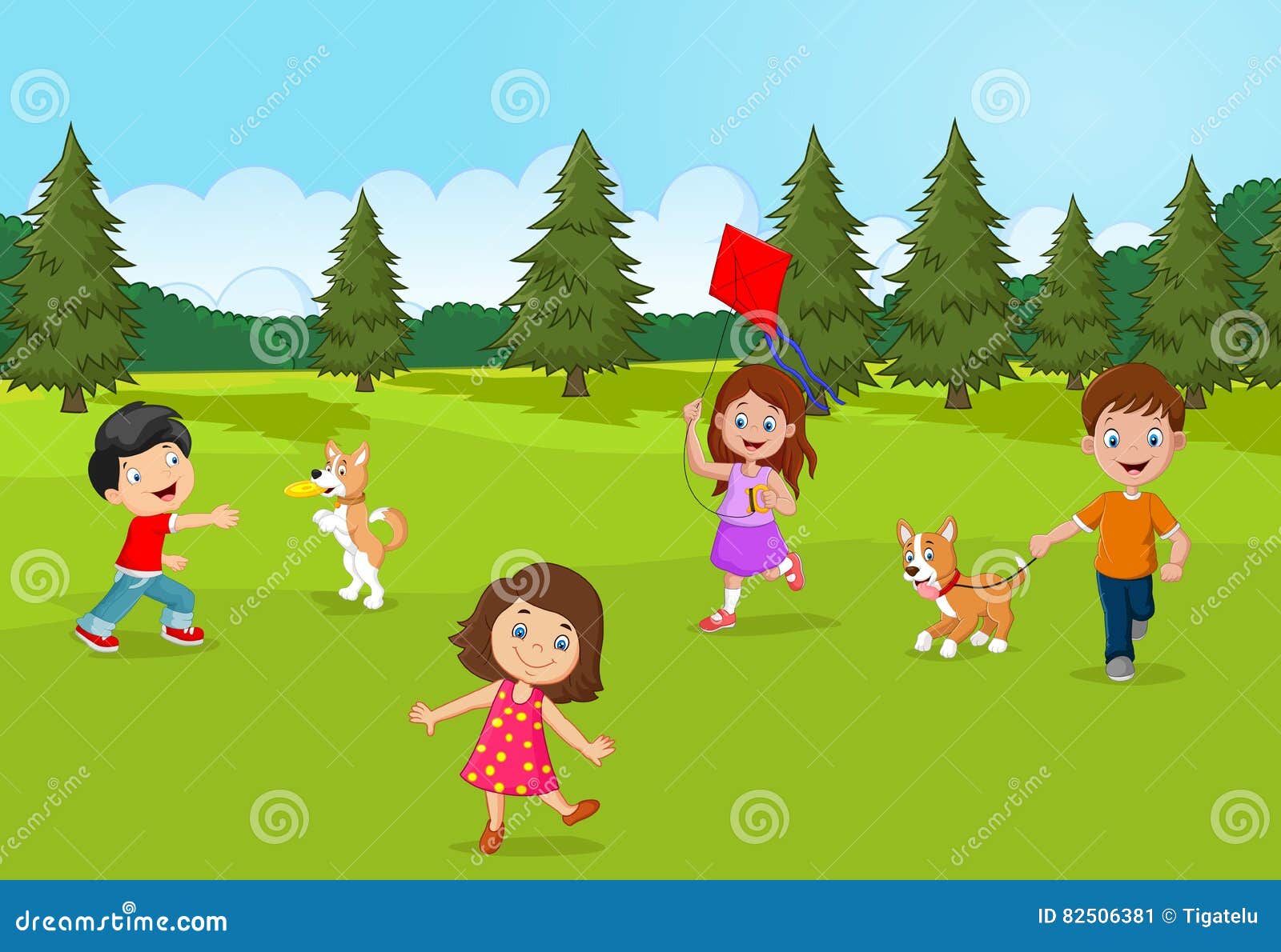 Little Kids Playing in the Garden Stock Vector - Illustration of cute ...