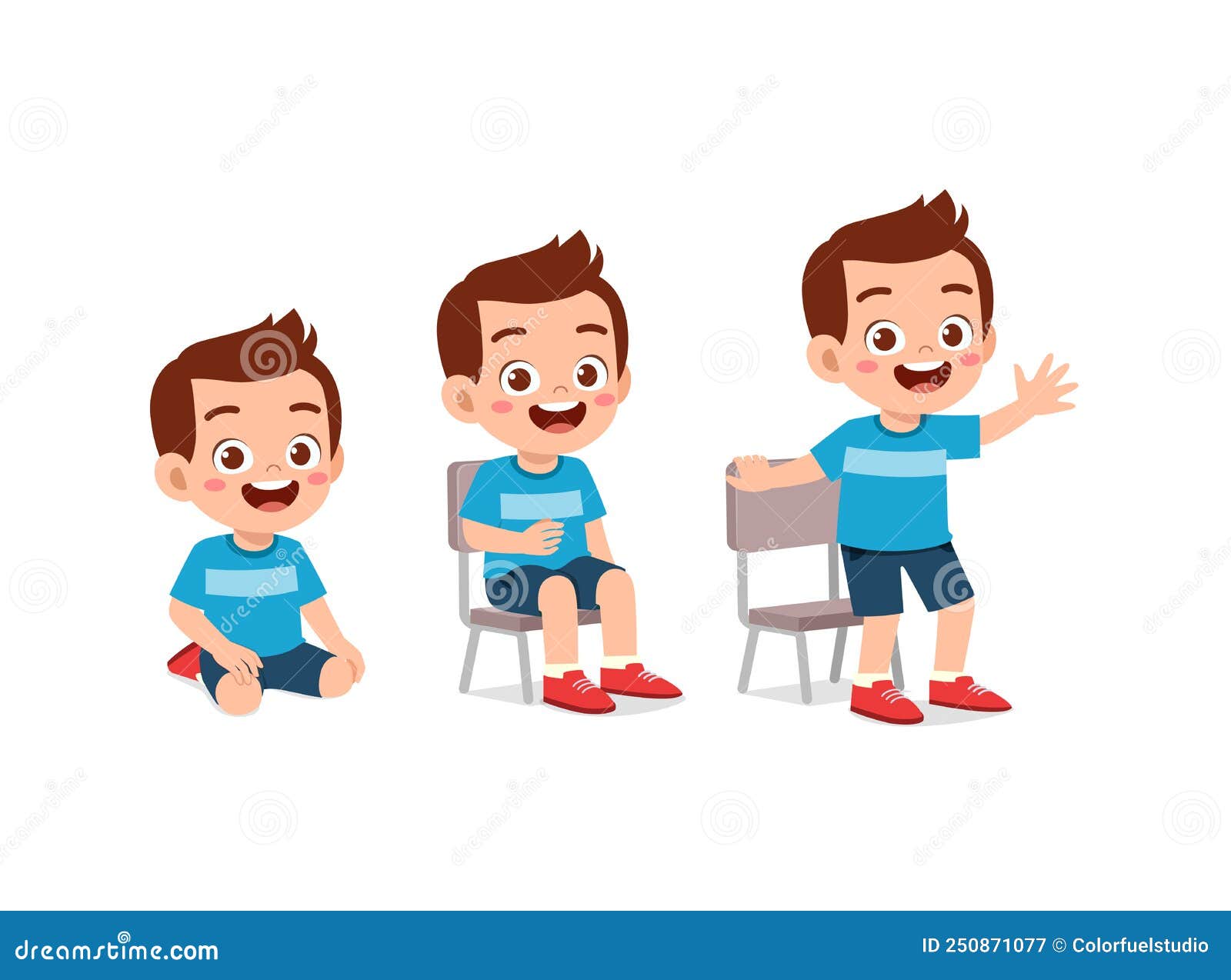 Little Kids with Pose Sit and Standing Stock Vector - Illustration of ...