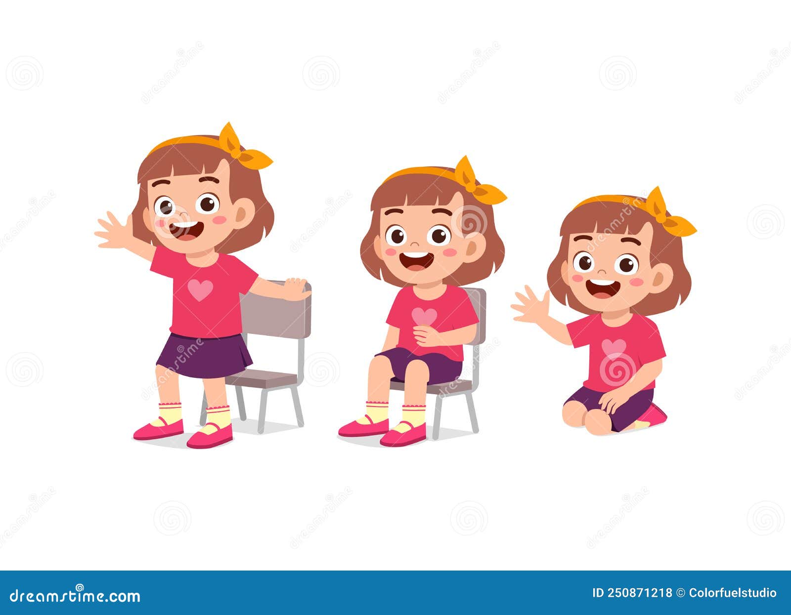 Little Kids with Pose Sit and Standing Stock Vector - Illustration of ...
