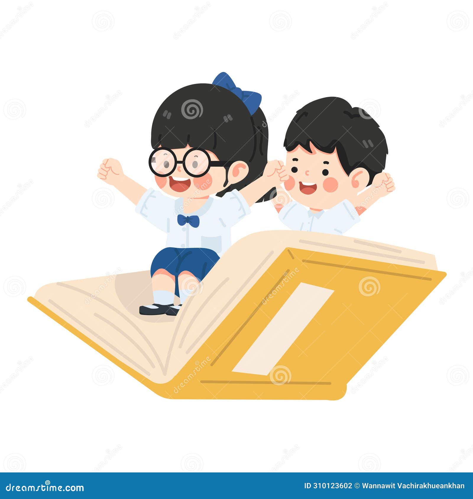 Little Kids Riding a Book and Fly Stock Vector - Illustration of flying ...
