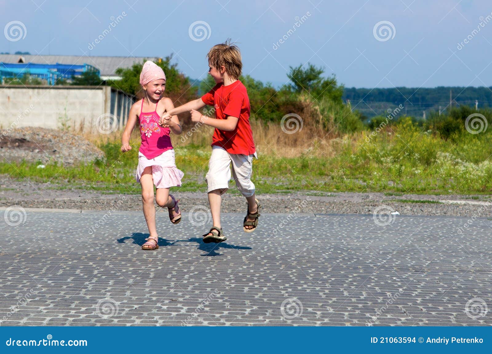 Little Kids Running in Street Stock Photo - Image of child, carefree ...