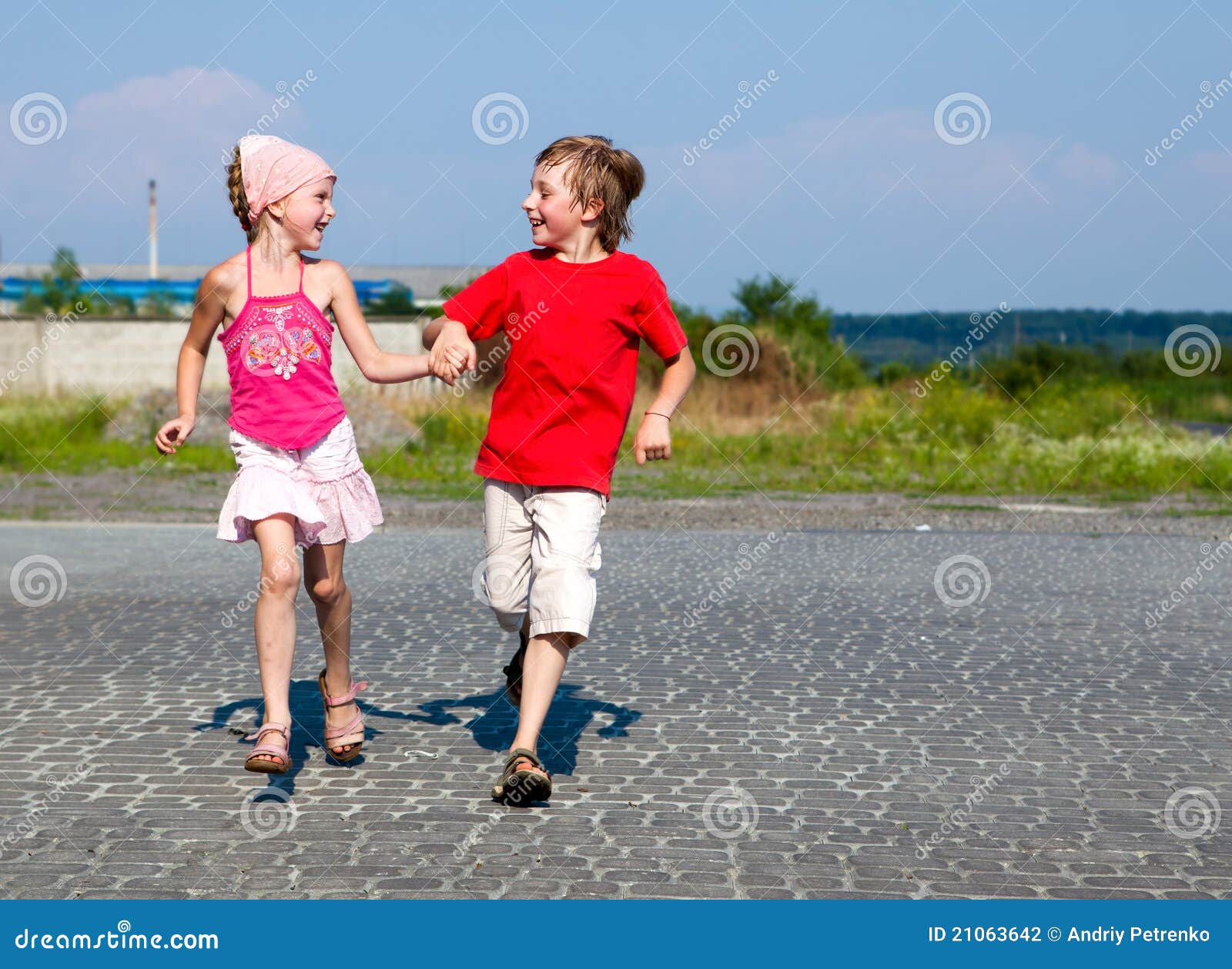 Little Kids Running in Street Stock Photo - Image of family, active ...