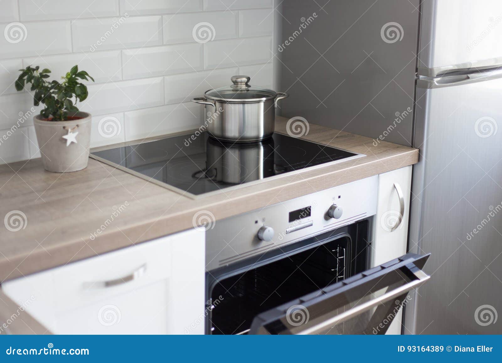 Little Kitchen Interior with Modern Electronics Stock Image - Image of ...