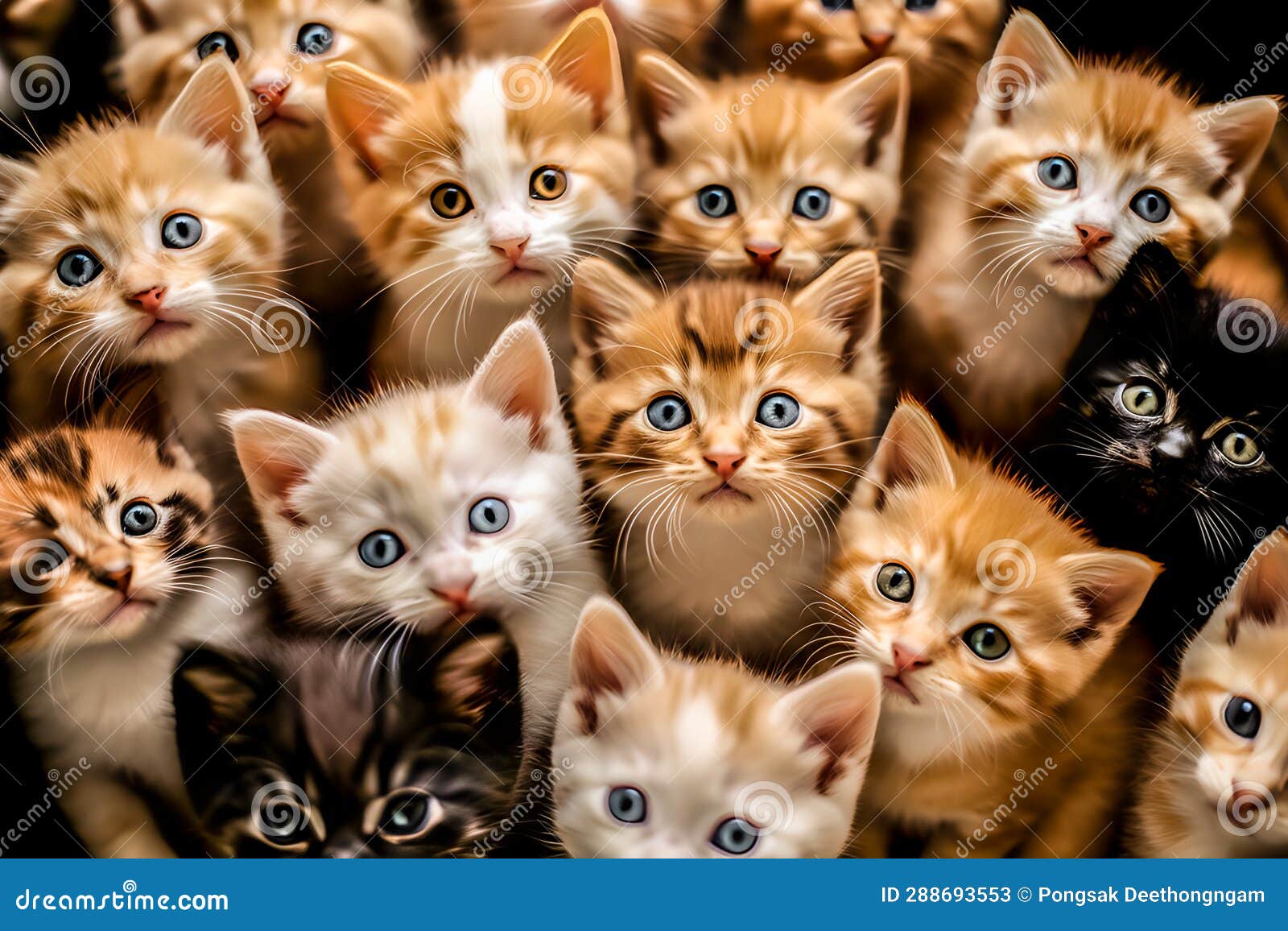 Little Kitten Face only Packed Together and Straight Look the Same Way ...