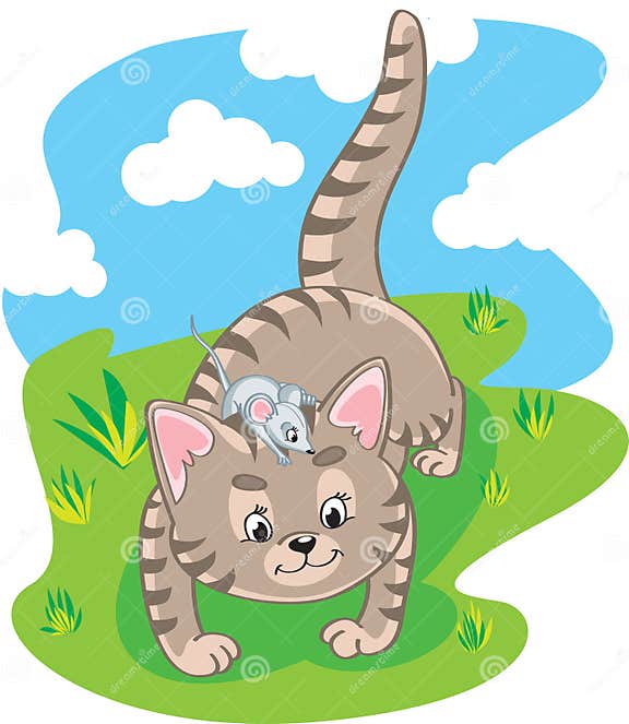 Little kitten and mouse stock illustration. Illustration of happy ...