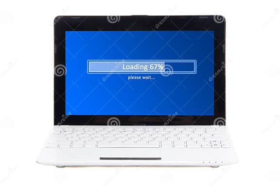 Little Laptop with Loading Panel on Screen Isolated on White Stock ...