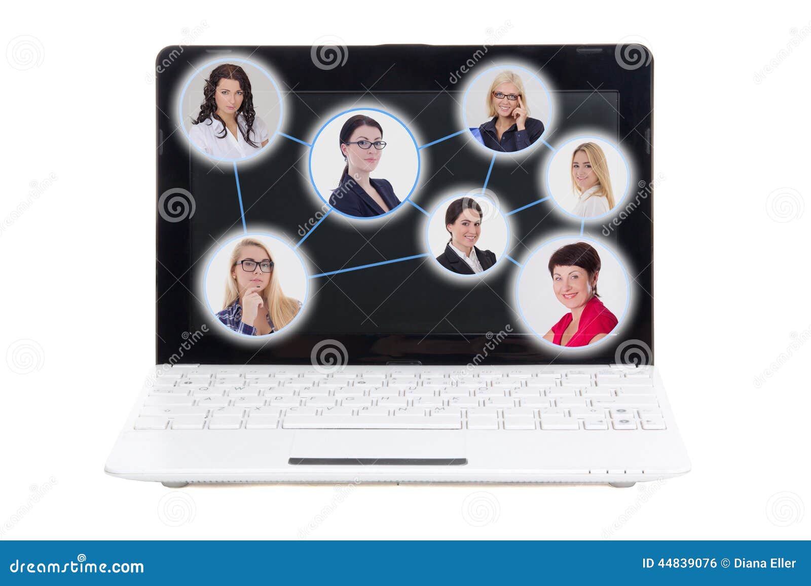 Little Laptop with Social Network on Screen Isolated on White Stock ...