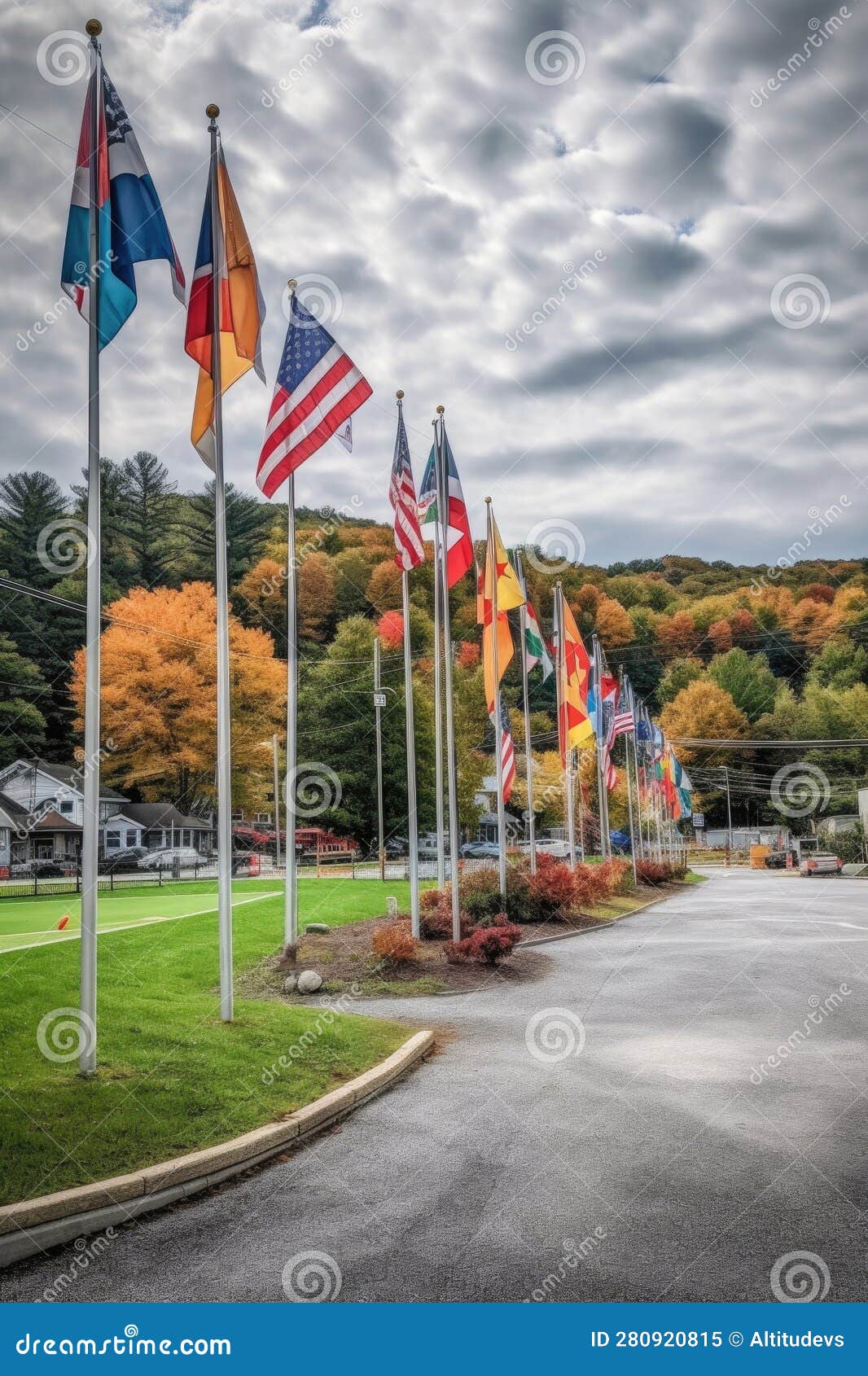 Little League Baseball Field with Flags Waving Stock Illustration ...