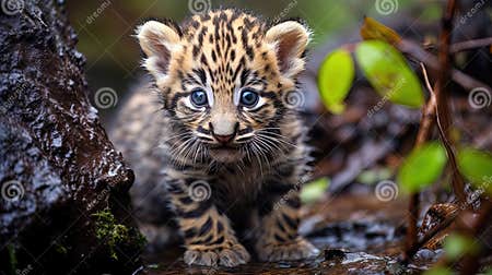 Little Leopard Cub Having Fun Stock Illustration - Illustration of cute ...
