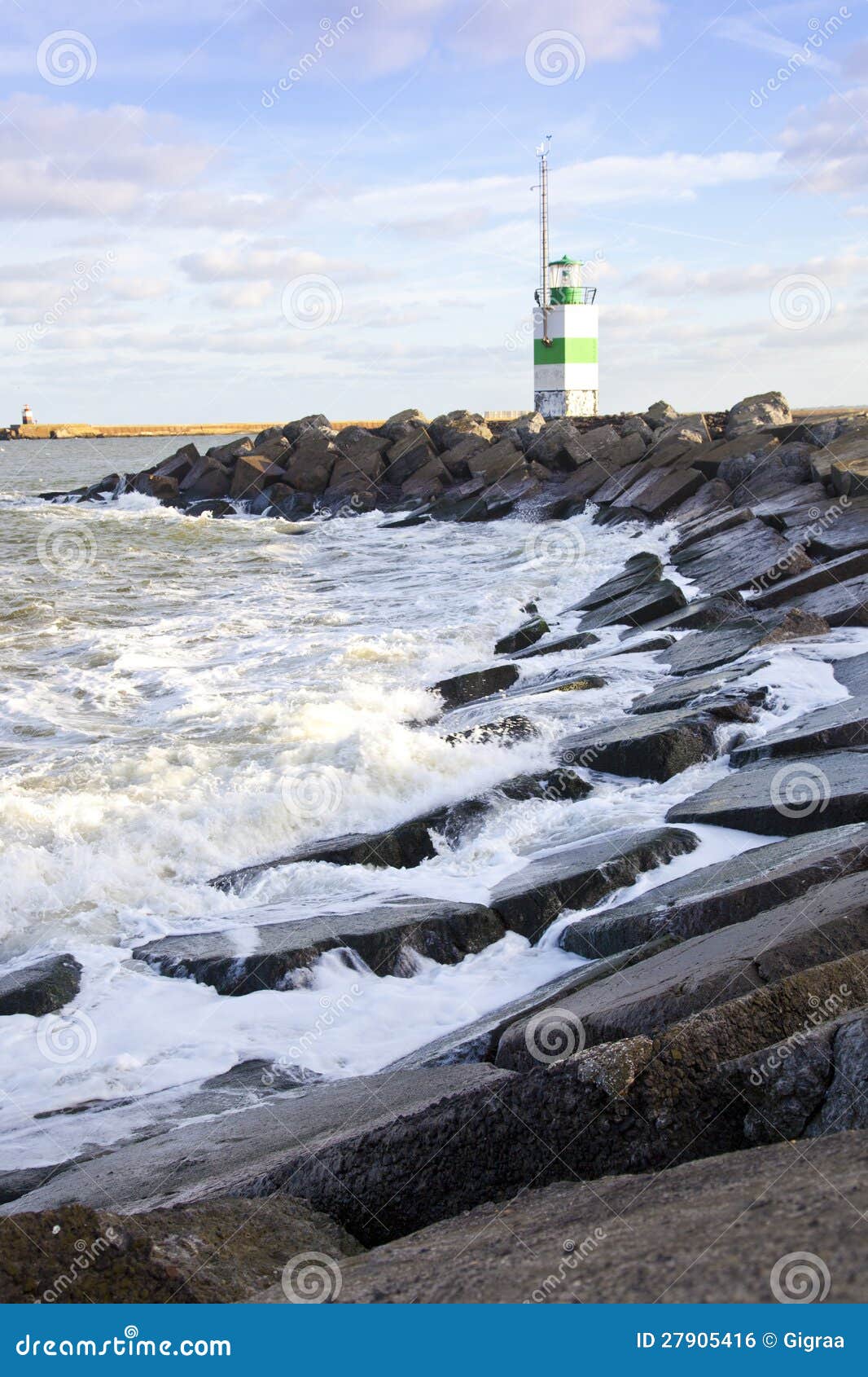 Little Lighthouse with Rocks and Sky Stock Photo - Image of nautical ...