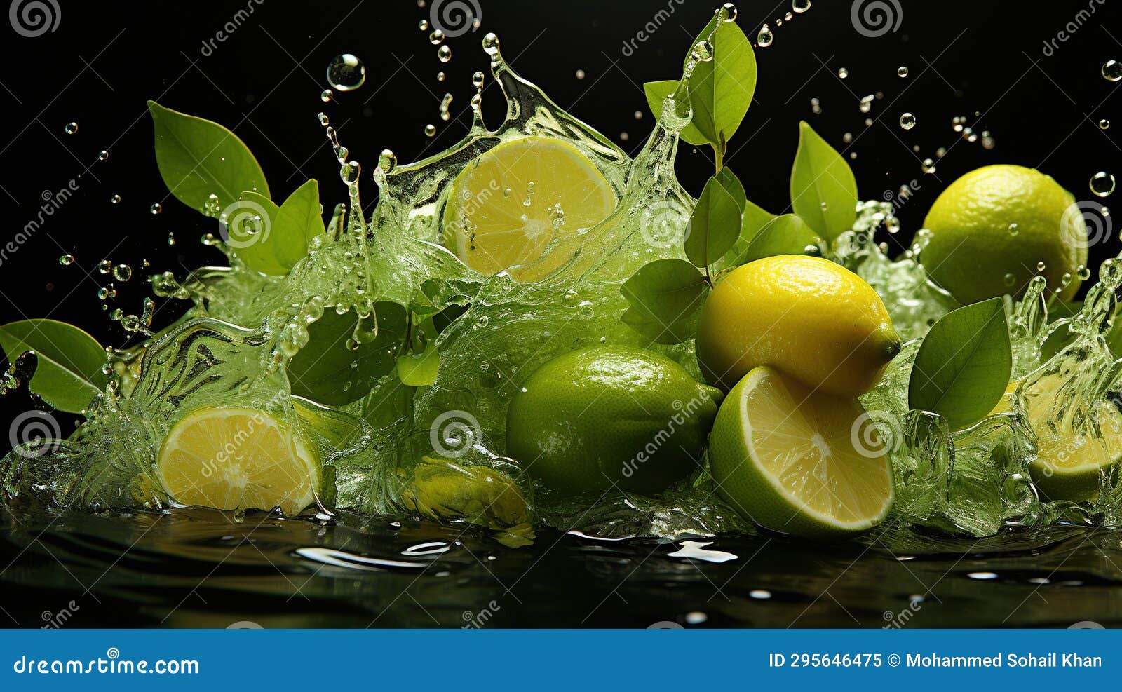 Little Lime with Splash of Juice and Leaves Background Defocused Stock ...