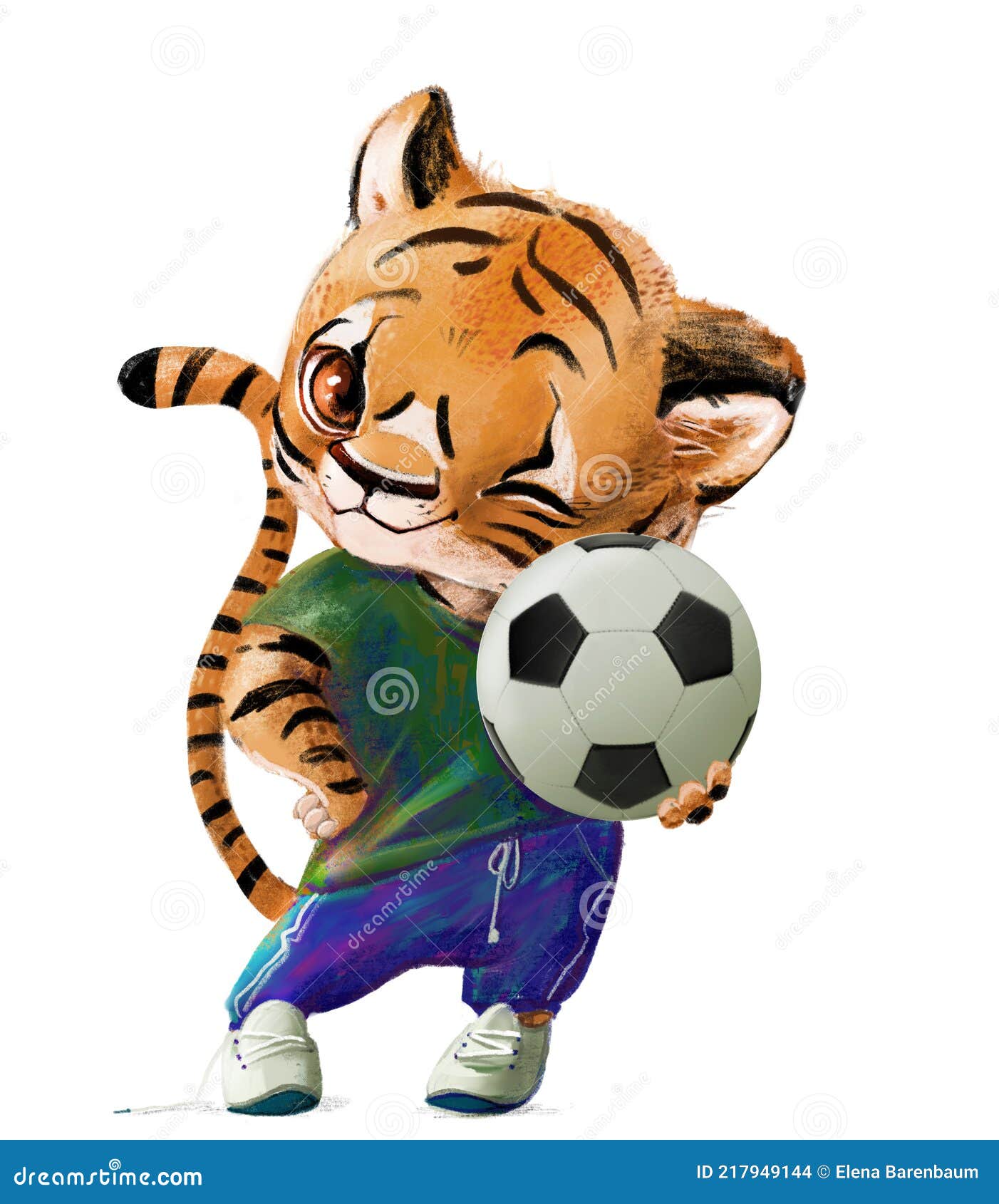 Little Lion Boy Character with a Ball Stock Illustration - Illustration ...