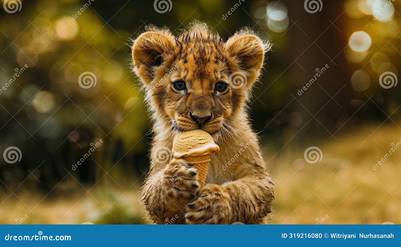 Little Lion Holding Ice Cream Cone. Generative Ai Stock Illustration ...