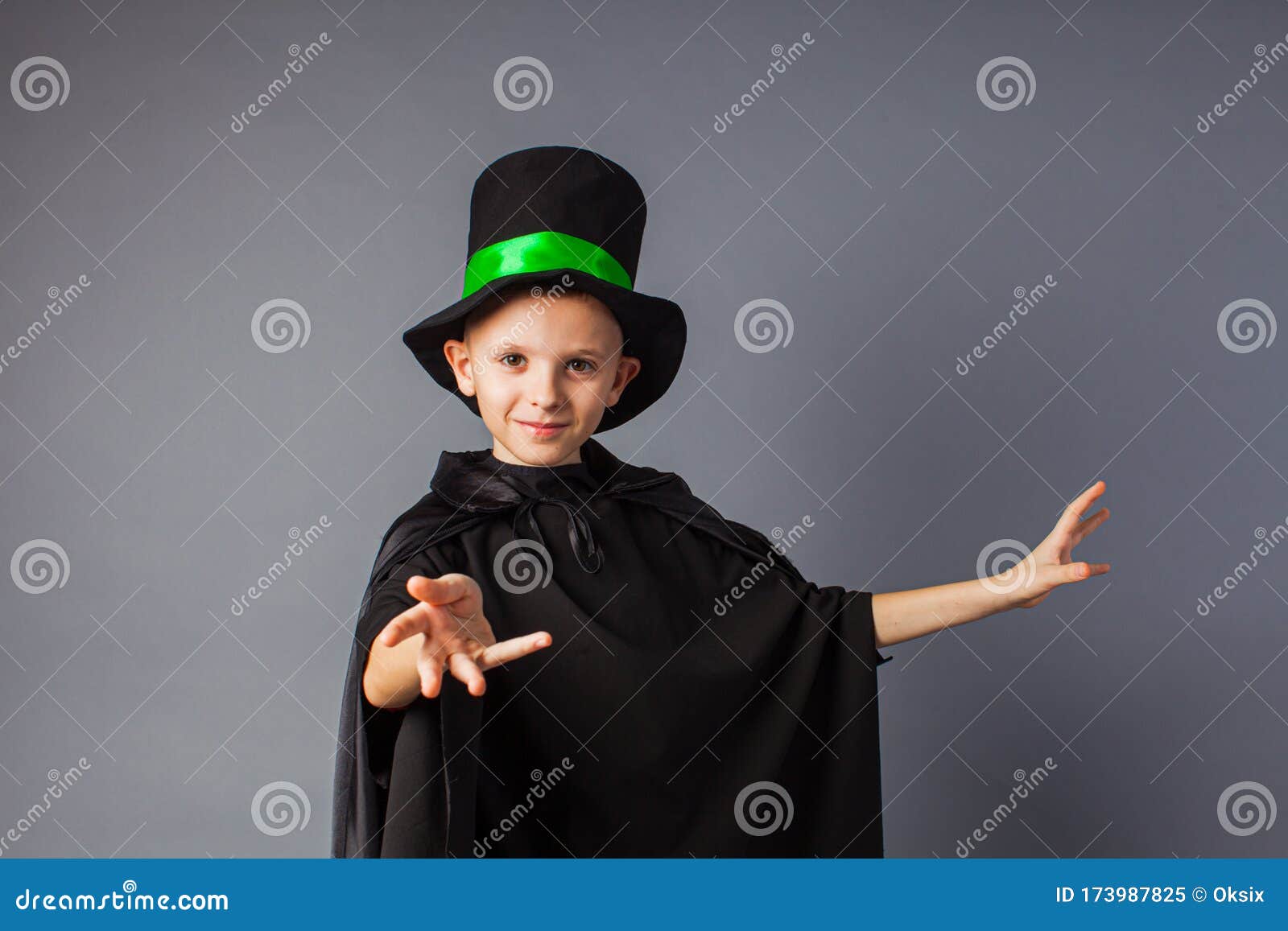 Little Magician Does Tricks. Little Boy Wears Costume Magician and ...