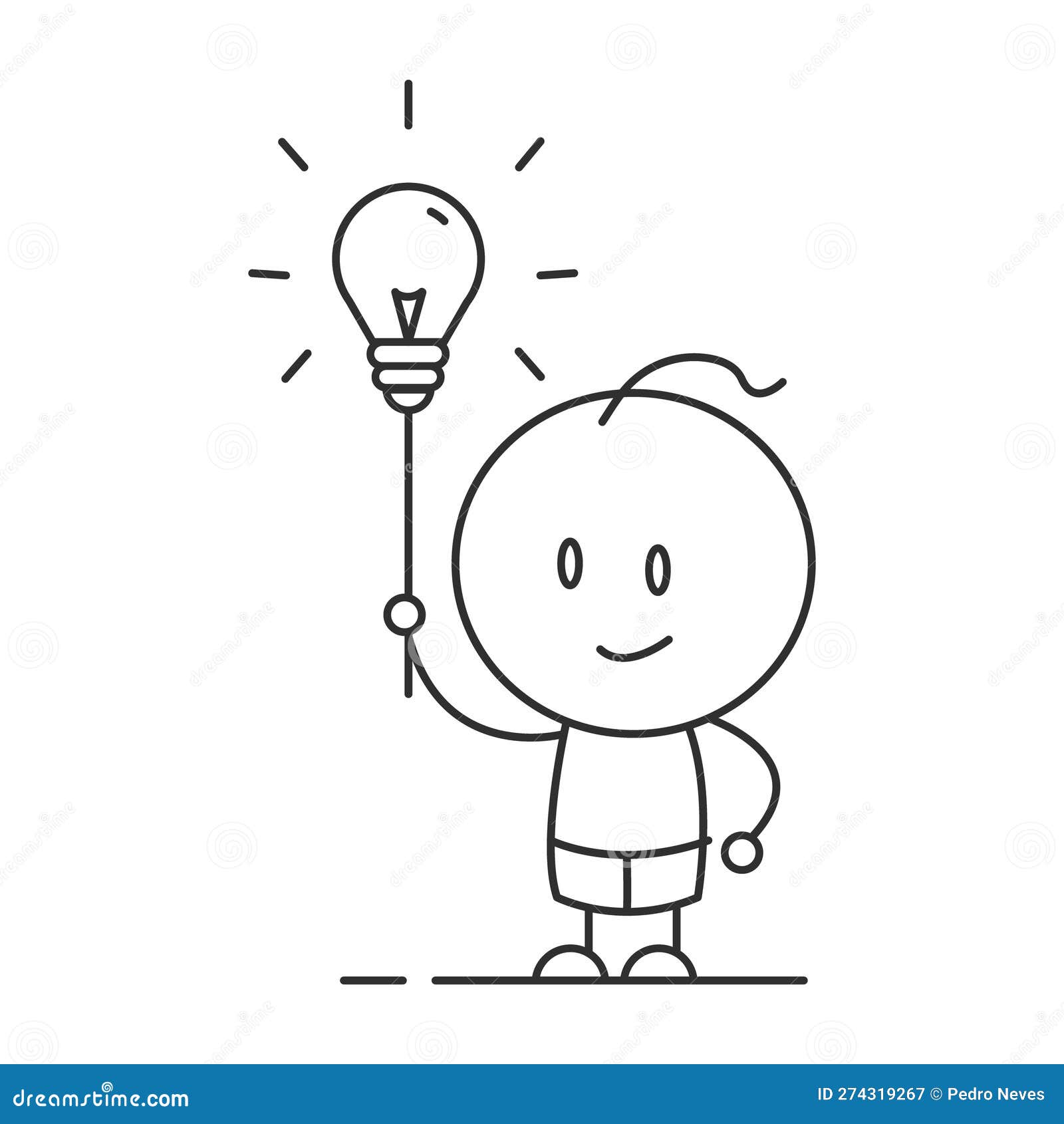 Little Man Character Having an Idea. Vector Thin Line Doodle Icon ...