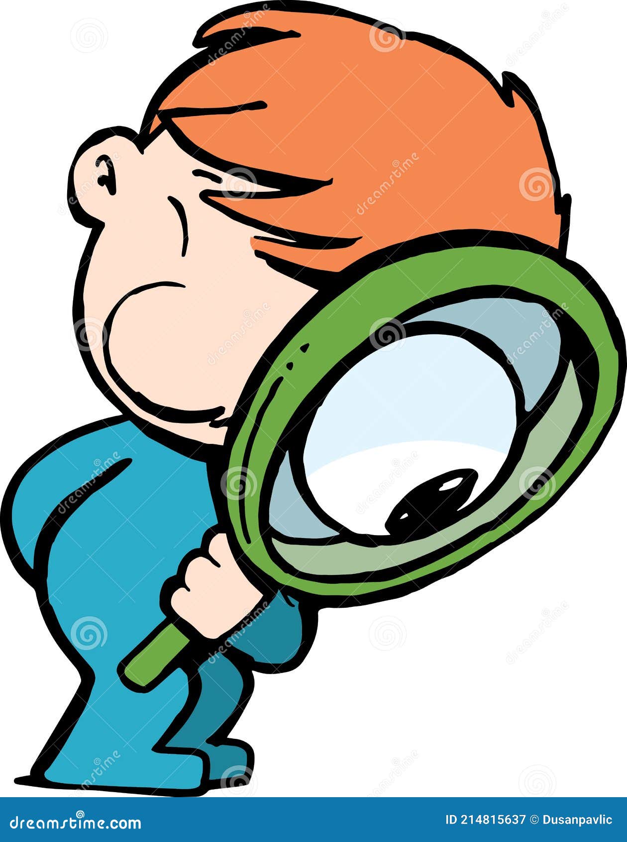 Little Man Looking through a Magnifying Glass Stock Vector ...